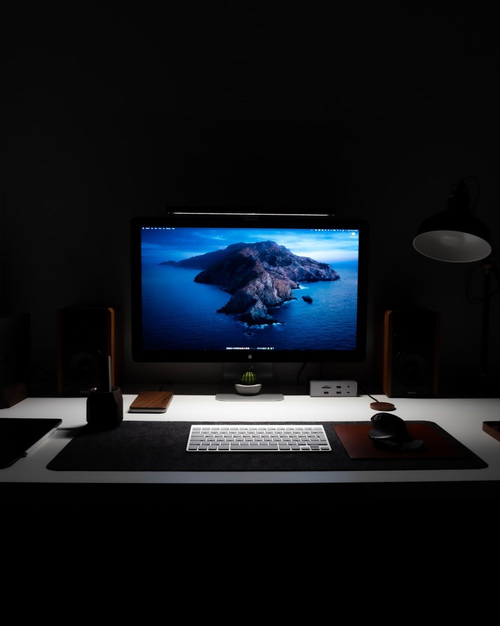 Black, White and Wood Home Setup