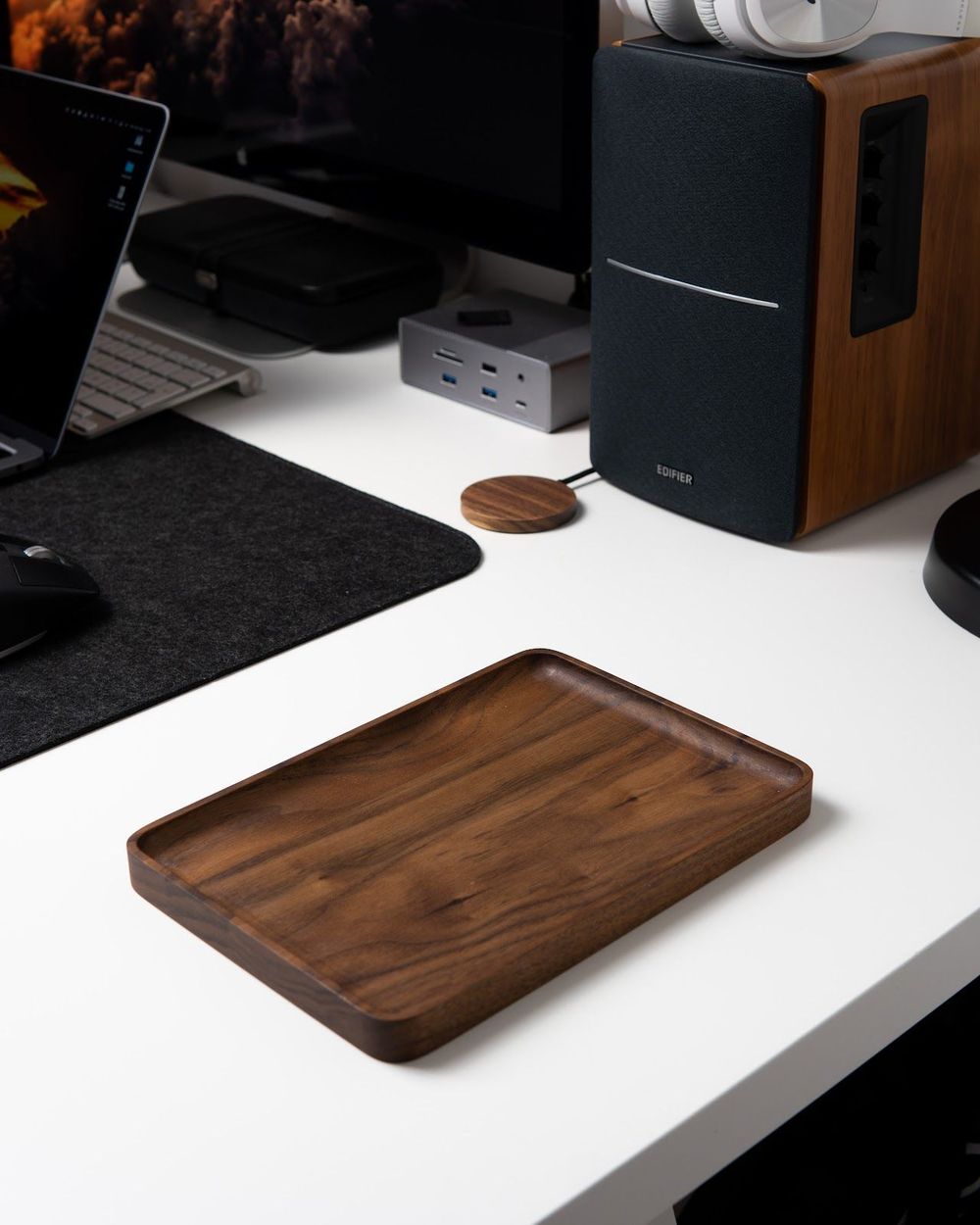 Black, White and Wood Home Setup