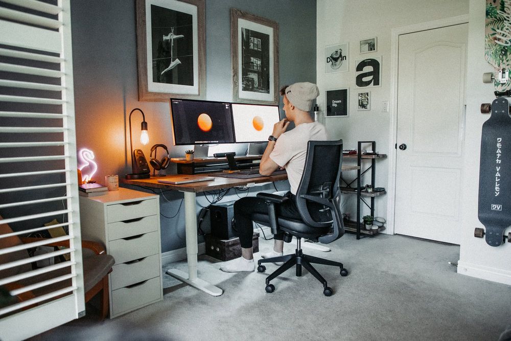 Standing Desk Setup with Dual Apple Studio Displays