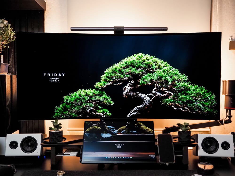 Gaming Desk Setup with Bonsai