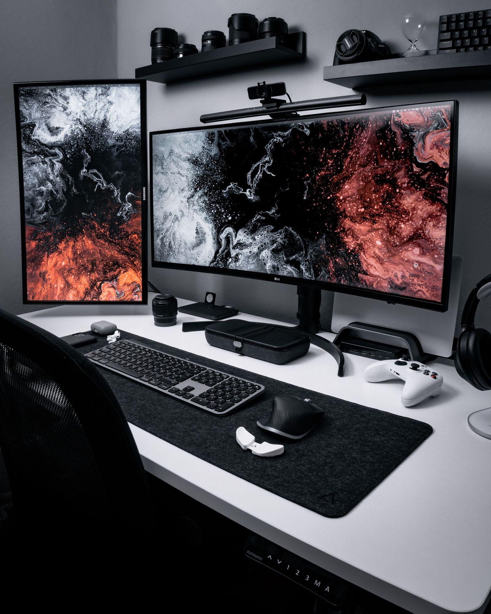 Black and White Desk Setup