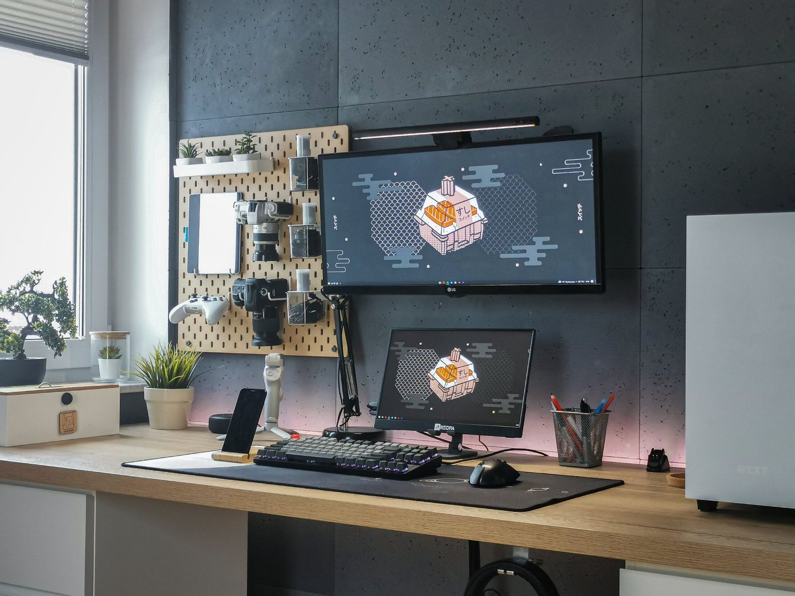 IKEA Desk Setup with Concrete Panels