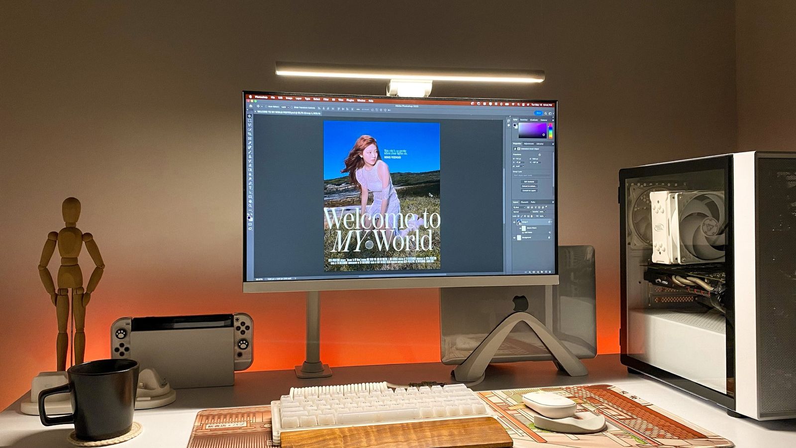 Small White and Brown Desk Setup of a Designer