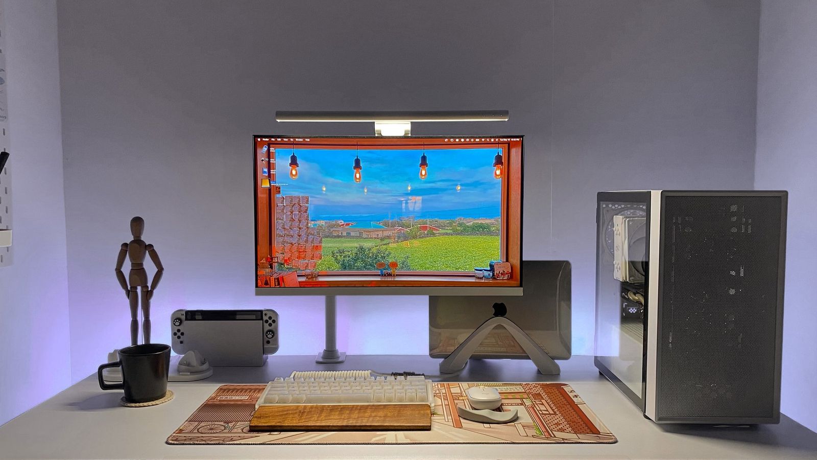 Small White and Brown Desk Setup of a Designer