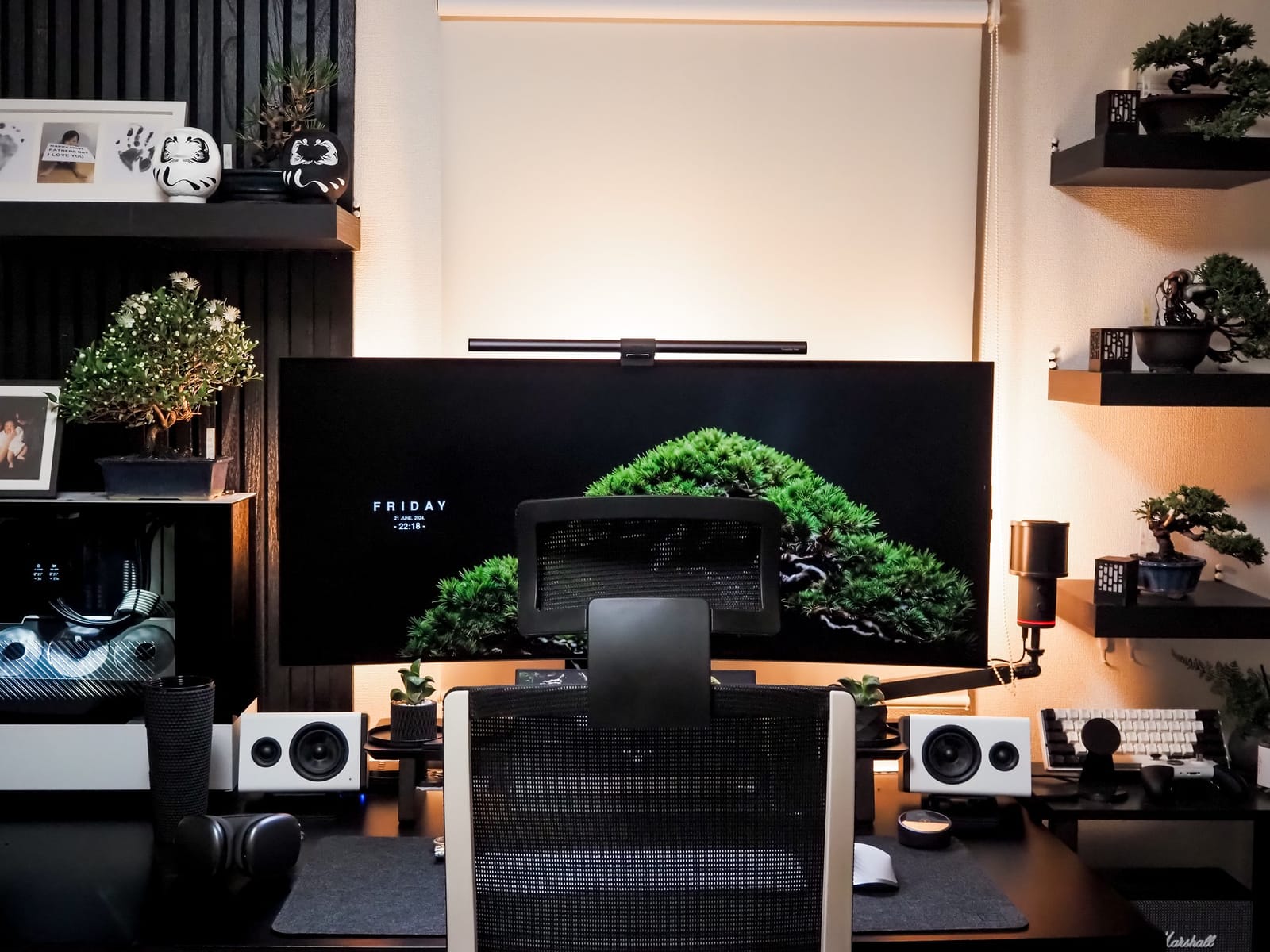 Gaming Desk Setup with Bonsai