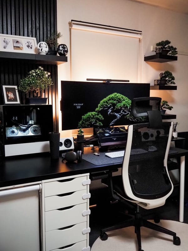 Gaming Desk Setup with Bonsai